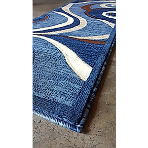 Modern Runner Contemporary Area Rug Blue Brown Carpet King Design 144 (2 Feet X 7 Feet 3 Inch)
