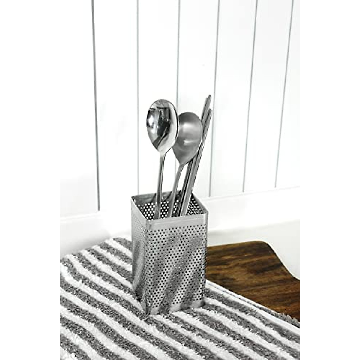 LENITH Kitchen Utensil Chopsticks Perforated Holder with Hooks - Stainless Steel Storage for Organizer Dishwasher Safe (Small Square)