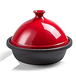30Cm Easy To Clean Moroccan Tagine With Enameled Cast Casserole Pot Iron Housewarming Gift For Home Kitchen 22.5.26 (Color : Red)