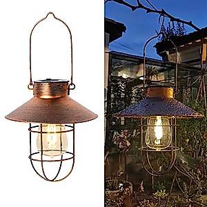 Miyole Solar Outdoor Lanterns 2 Pack, Hanging Solar Lights Outdoor, Metal Waterproof Solar Powered Light with Warm White Edison Bulb for Fence/Garden/Patio/Proch Decor