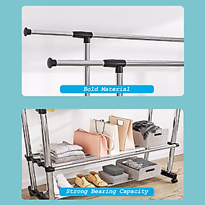 RUYICZB 3 Layer Floor Clothes Drying Rack Metal Drying Double Pole Clothes Rack, Large Expandable Stainless Steel Laundry Clothes Drying Rack with Wheel Easy Assembly Indoor Outdoor Use