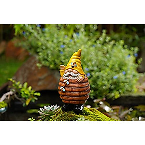 Garden Gnome Statue Decor Bee Solar Gnome Figurine in Resin Bucket with Solar LED Lights Garden Gnome Decoration for Patio Yard Lawn Porch Garden Gifts