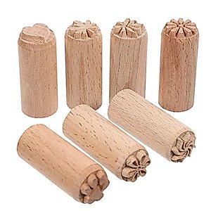 EXCEART Wooden Clay Stamp 7Pcs Column Wood Clay Stamps Hand Carved Stamps DIY Pottery Printing Blocks with Mixed Patterns