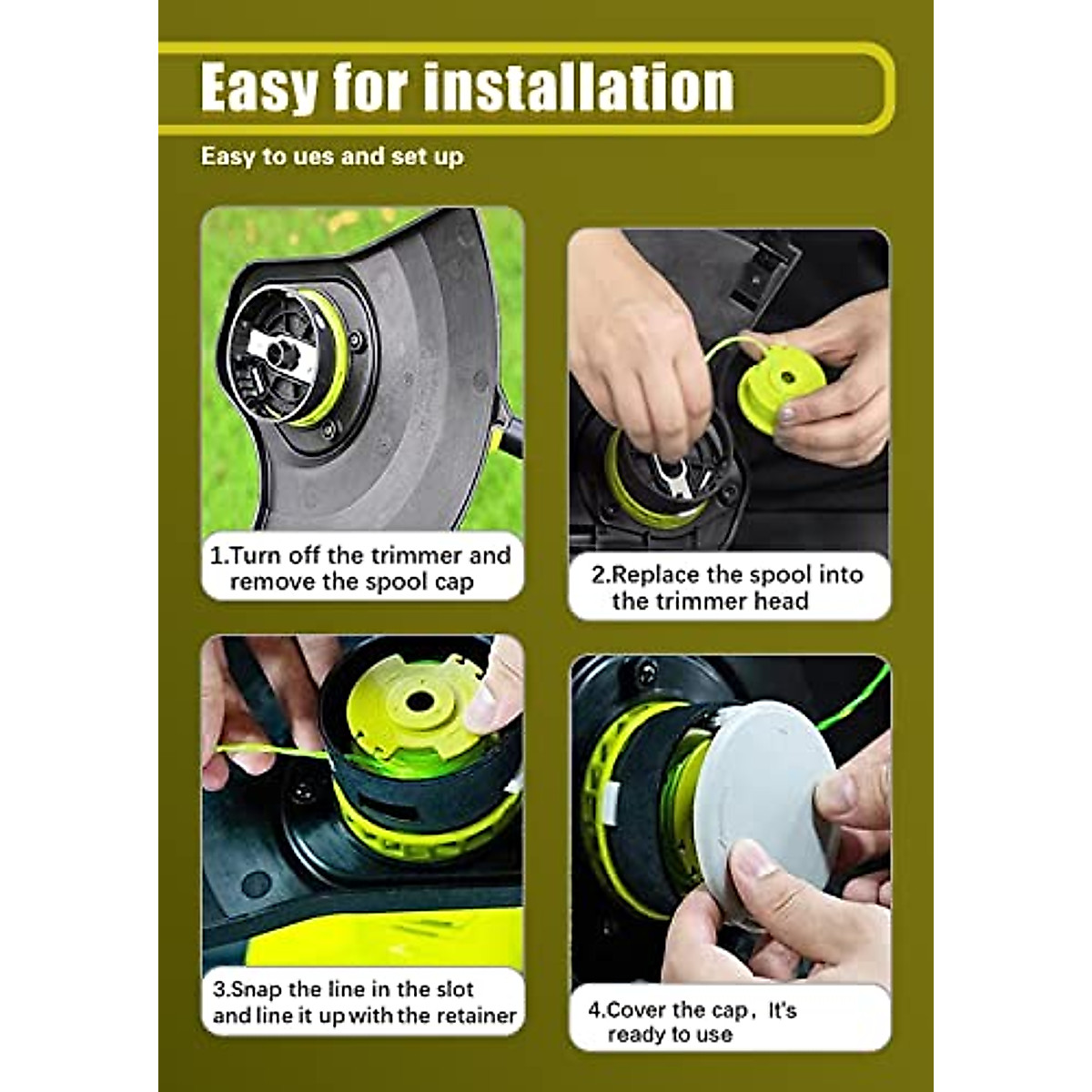 AC80RL3 String Trimmer Replacement Spool Line .080 Inch Twisted Line and Spool for Ryobi One Plus+ 18v 24v 40v Cordless Trimmers Weed Eater Auto-Feed Spool Line Refill 11ft（8+2 Pack）