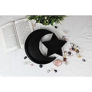 T one woods Wooden Tray for Crystal | Wooden Tray for Stones | Wooden Crystal Organizer | Wooden Moon Tray | Tray for Jewellery | Organizer for Stone (Moon&Star-Black)