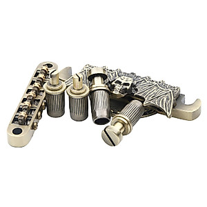 Swhmc 6 String Chrome Guitar Roller Saddle Tune-O-Matic Bronze Bridge Tailpiece for LP Electric Guitar Replacement Parts, Pack of 1