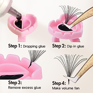 Embagol 100 PCS Glue Rings Smart Glue Cups Lash Glue Holder Heart Glue Cups Lash Glue Rings Fanning Blossom Cups for Eyelash Extensions Pink