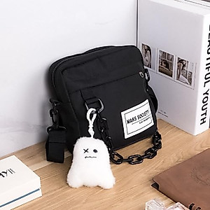 HappyLily Small Crossbody Messenger Bags for Women Men, Nylon Shoulder Pouch Bag, Crossbody Purse with Cute Detachable Ghost Decorate (Black)