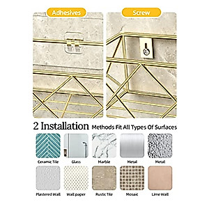 Iperlife Shower Caddy Gold, 2 Pack Shower Shelves Strong Adhesive Bathroom Shower Organizer with Hooks No Drilling Wall-Mounted Shower Shelf for Inside Shower