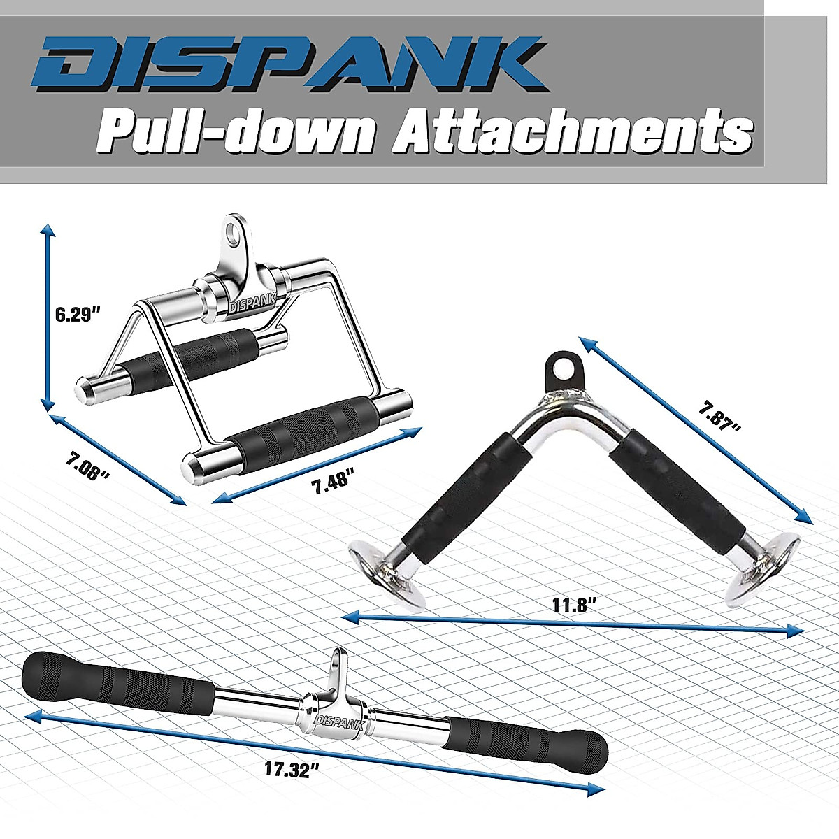 DISPANK Cable Machine Attachments Pull Down Attachments Set, LAT Pull Down Accessaries, Tricep Rope, V-Shaped Bar, Rotating Straight Bar and Double D Row Handle Rotating