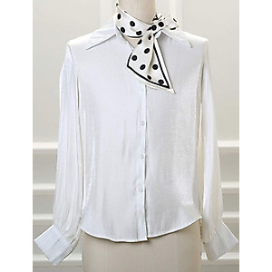 Allegra K Women Polka Dots Bevel Small Skinny Scarf Oblique Neck Scarves Double-Sided Neckerchief White