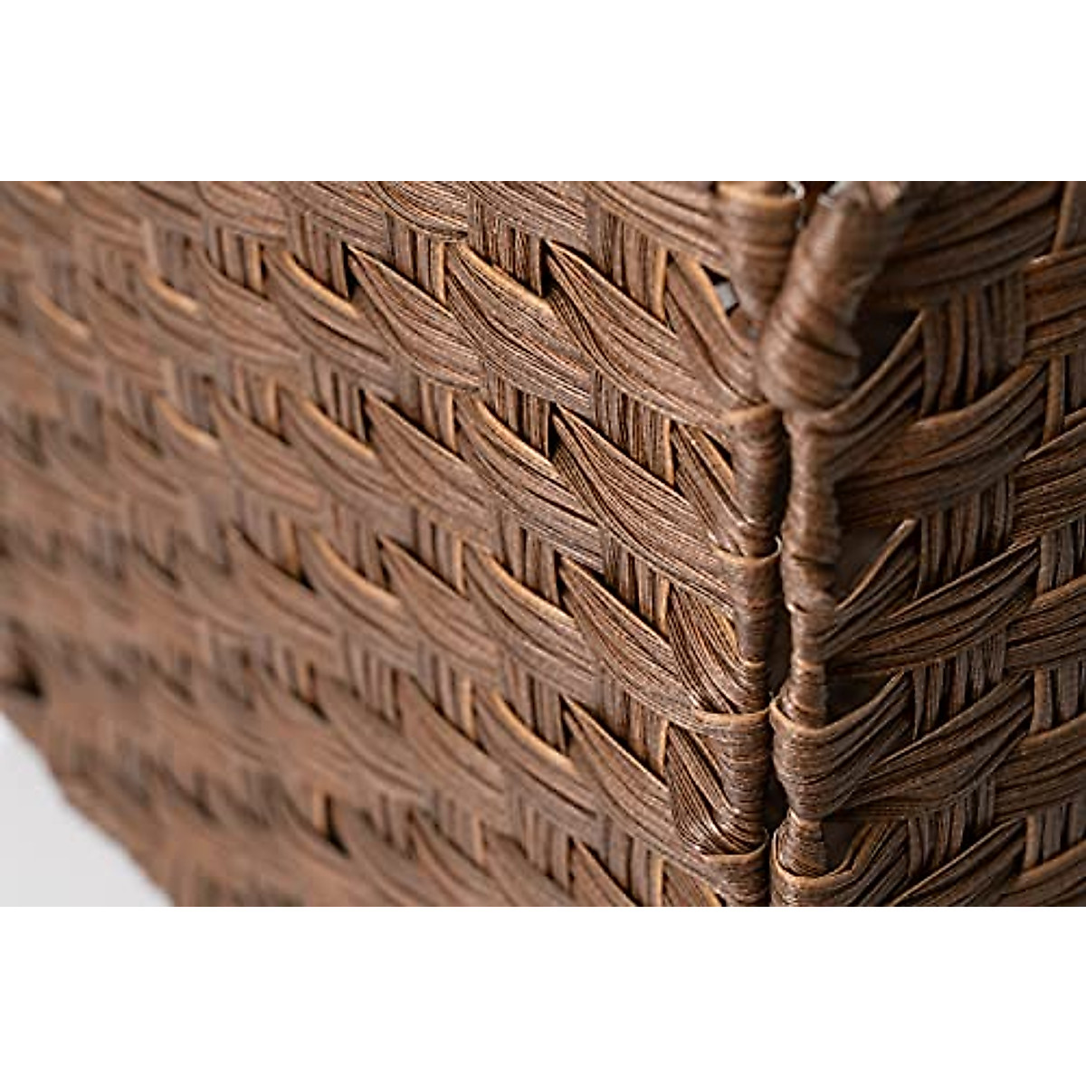 Foldable Synthetic Plastic Wicker Storage Basket with Iron Wire Frame By Blue Ridge Basket Company(Set of 4)