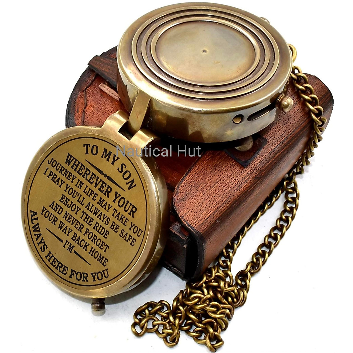 to My Son Engraved Brass Compass Gift to My Son/Nautical Gift for Son from Dad/Gift to Son from Mom/Gift for Son,Father Son Gift,Mother Son Gift,Love Mom,Son from Mom, Love Dad/with Leather Case