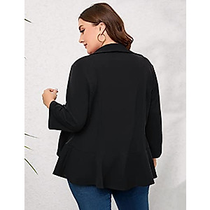 KOJOOIN Womens Plus Size Casual Long Sleeve Blazer Open Front Cardigan Work Office Jacket Suit Blazer Black 4XL
