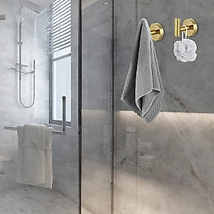 Towel Hooks Bathroom Coat Hook Robe Hook Stainless Steel Heavy Duty Door Hanger Towel Robe Clothes Cabinet Closet Sponges Wall Hook for Bathroom Bedroom Kitchen Hotel Pool 4 Packs (Gold)