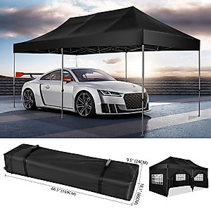 COBIZI 10x20 Heavy Duty Pop up Canopy Tent with 6 sidewalls Easy Up Commercial Outdoor Canopy Wedding Party Tents for Parties All Season Wind & Waterproof Gazebo with Roller Bag,Black(Frame Thickened)
