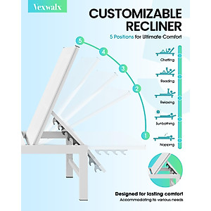 Vexwalx Chaise Lounge Chair for Sunbathing Pool Lounge Chairs with 5-Position, Patio Chair Outdoor Lounge Chairs for Backyard, Poolside, Deck, Lawn