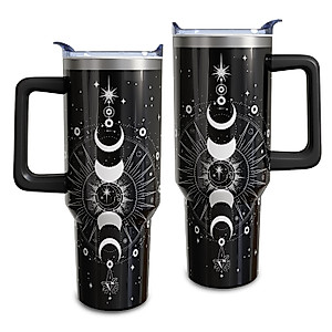 Gonqtoz 40 oz Sun And Moon Tumbler With handle and straw,Stainless Steel Cup Extra Large Vacuum Double Wall Insulated Tumblers Travel Mug,Hot and cold beverages Car Cup