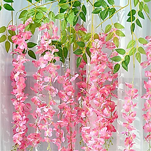 Mandy's 12pack Hot Pink Flowers Flowers Artificial Silk Wisteria Vine Ratta Hanging Fake Plants 43” for Home Party Wedding Decorations