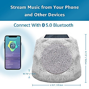 GGNOO Outdoor Speakers Bluetooth Waterproof IP44, Rock Speakers Solar Power and USB Rechargeable Outdoor Bluetooth,Twins Paring System,7 Colour Light Changeable Set for Deck Pool Yard Garden (2 Pack)