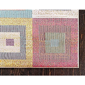 Unique Loom Estrella Collection Colorful, Geometric, Squares Modern, Abstract Area Rug, Rectangular 5' 0" x 8' 0", Multi/Beige