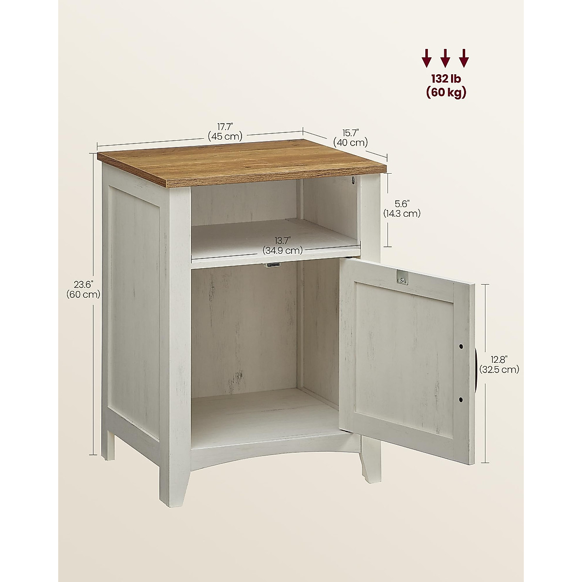 VASAGLE Farmhouse Nightstand with Barn Door, Set of 2, Bedside Table with Storage, Side End Table, Night Stand with Open Compartment, for Bedroom, Rustic White and Honey Brown ULET809K41