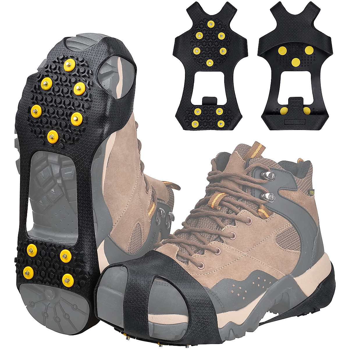 Ice Cleats Snow Traction Cleats, 10-Studs Walk Traction Cleats Crampons for Walking on Snow and Ice Anti Slip Rubber Walking Cleats Slip-on Stretch Footwear for Women Men Kids (Size XXL)