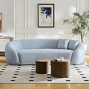 FANYE Stylish Curved Sofa Couch Comfortable Teddy Wool Upholstered Sofa&Couch for 4-5, Mid-Century Modern Living Room Sofá Oversized Beautiful Indoor Sofá&Couch, Easy to Assemble