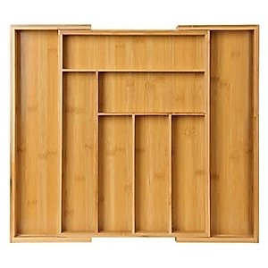 Realm Bamboo Deep Expandable Silverware Organizer | Neatly Stow Cutlery and Utensils in this 6 to 8 Compartment Flatware Tray | Designed For Better Kitchen Drawer Organization | Natural Color Holder