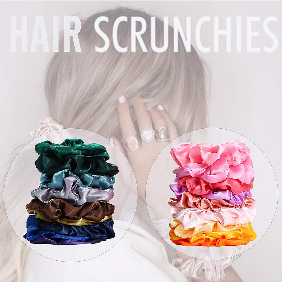 50 Satin Hair Scrunchies in Multiple Colors - Silk Accessories for Curly Hair, Teens and Girls - With Gift Bag