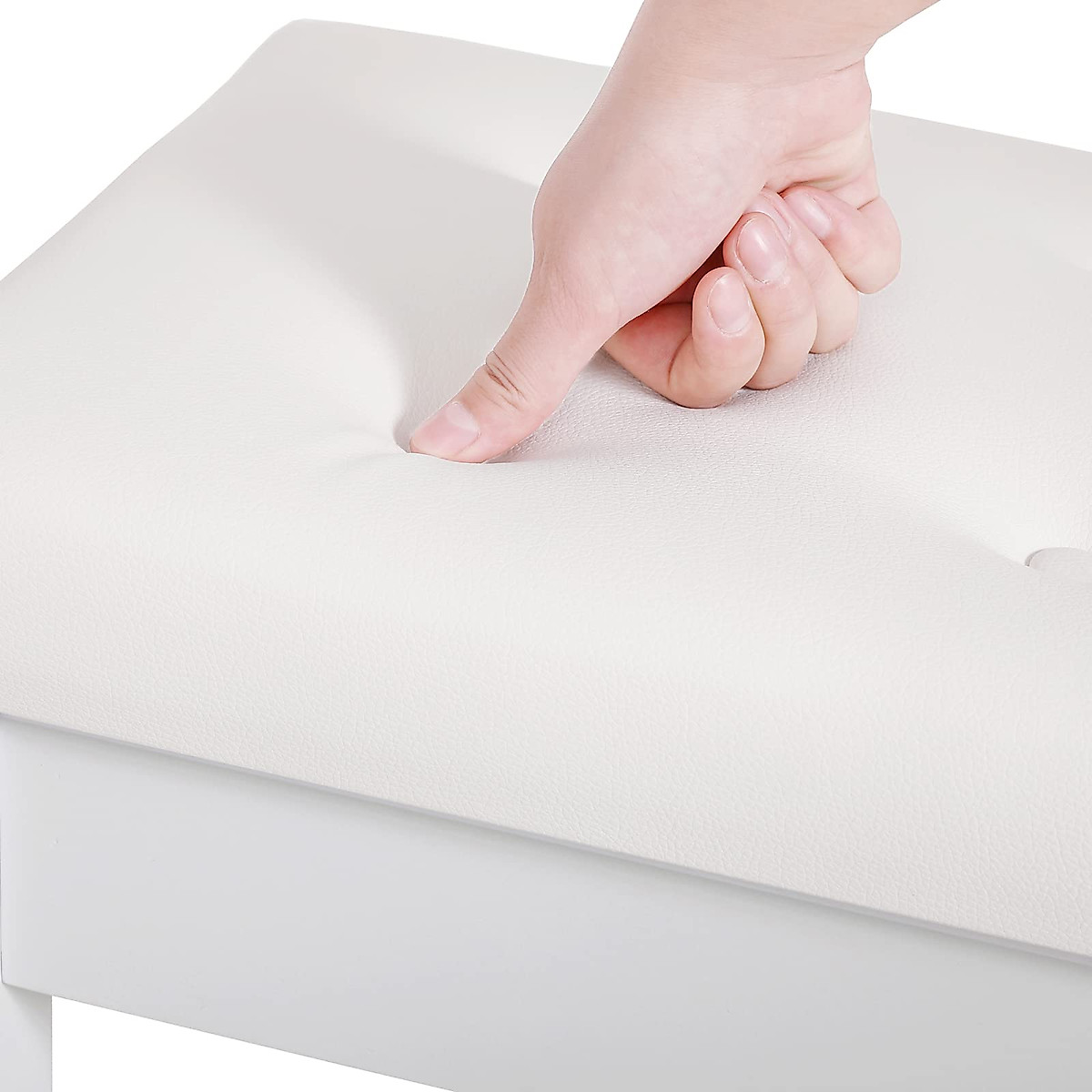 Iwell Piano Bench with Padded Cushion and Storage Compartment for Music Books, Keyboard Bench, Vanity Stool Chair with Solid Wood Leg, 20.5" L x 12.6" W x 19.7" H, White