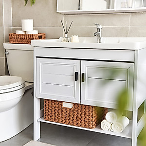 GRANNY SAYS Woven Storage Basket - Large Plastic Wicker Basket for Shelves, Odorless, Waterproof, Organizing Pantry, Caramel Orange, 1-Pack