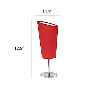Simple Designs LT2061-RED Mini Chrome Angled Fabric Shade Table Lamp, Red