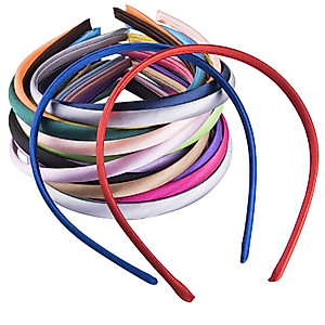 Duufin 50 Pieces Satin Headbands 1 Centimeter DIY Headband Colorful Satin Covered Headband Girls and Women, 25 Colors