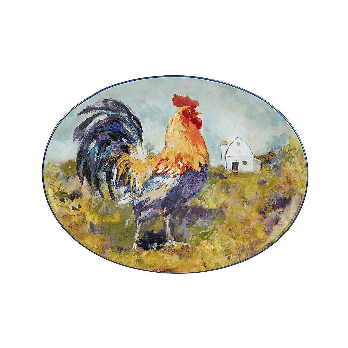 Certified International Rooster Meadow Oval Platter, 16" x 12" x 1.25", Large, Multicolor