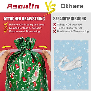 Christmas Drawstring Gift Bags with Tags - 32 PCS Stand Up Thanksgiving Gift Bags Assorted Sizes Large Medium Small Foil Gift Wrapping for Birthday, Goodies, Xmas Holiday Party Decorations Supplies