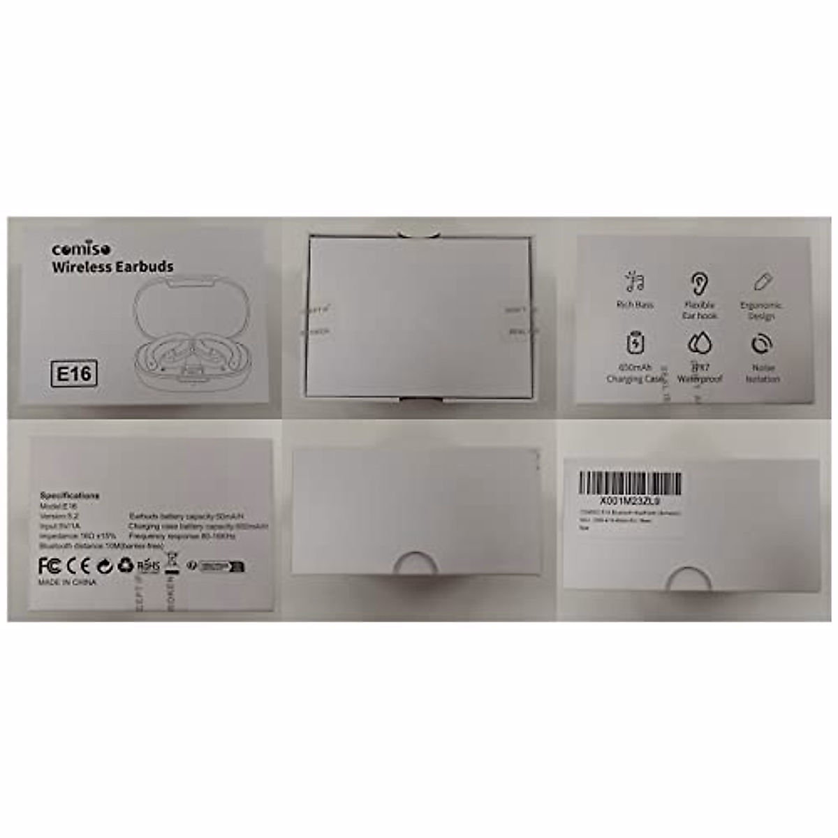 comiso Wireless Earbuds, IPX7 Waterproof Bluetooth Headphones, Big Bass, Sport Earphones with Earhooks LED Display Built-in Mic 48H Charging Case Bluetooth 5.2 for Workout Running Jogging Black