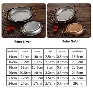 UGCER Oval Spanish Paella Pan, Nonstick Stainless Steel Skillet, Riveted Handles, Dishwasher-Safe, Paella Cookware for Homes or Restaurants,Retro Silver,24cm