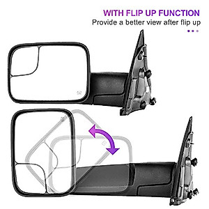 INEEDUP Tow Mirror Towing Mirror Fits for 2002-2008 for Dodge for Ram 1500 2003-2009 for Dodge for Ram 2500/3500 with Left Side Power Operation Heated Without Turn Signal Light