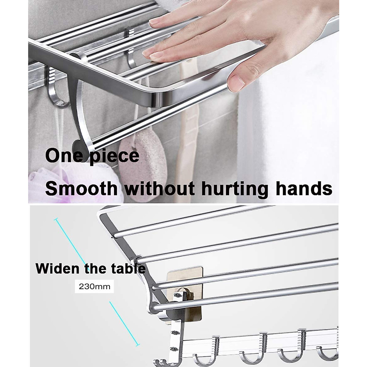 Bathroom Towel Rack,Hanging Over The Kitchen Cupboard Door,with Double Towel Bars and Multiple Hooks,Solid Aluminum Alloy Matte Finish(Towel Rack only)