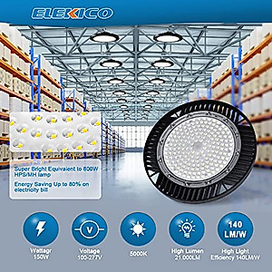 ELEKICO led high Bay Light, 150W 21000Lm 5000K Daylight IP65 high Bay led Lights with Plug 5ft Cable, UFO led high Bay Lights for Warehouse Workshop Factory Barn Garage Area Lighting Fixture 4 Pack