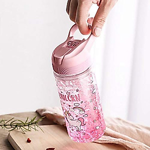 OOTD Unicorn Water Bottle for Girls, Cute Girl's Bottles for School, Unicorn Water Bottle with Straw and Safety lock, 400ML/13.5oz Kids Water-Bottles for School's Kids Girlss, Pink