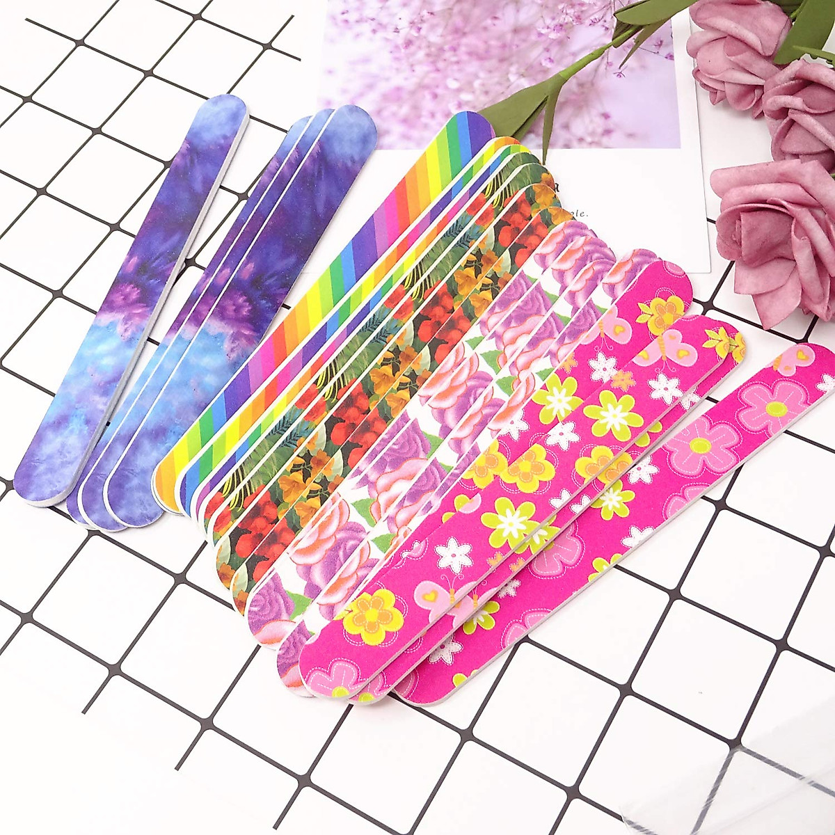 Honbay 20PCS Double Sided Nail Files Emory Boards for Home and Professional Salon Use (150/150 Grit) - Random Color