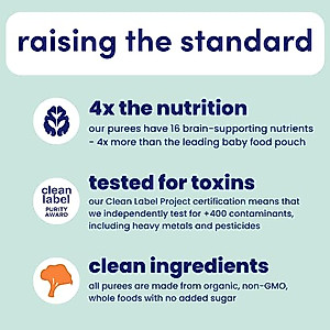 Cerebelly Baby Food Pouches - Organic Beans & Veggies Purees Variety Pack (4 oz, Pack of 8) Toddler Snacks - 16 Brain-supporting Nutrients - Healthy Snacks, Gluten-Free, BPA-Free, Non-GMO