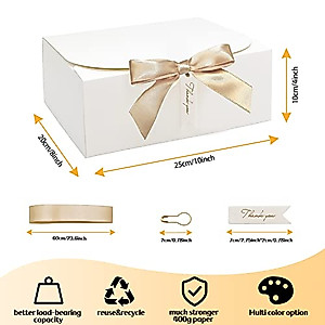 12Sets International Woman's Day Gift Boxes with Lids,10x8x4inch Large White Paper Present Box,Bridesmaid Proposal Box with Ribbon Thank You Card,for Wedding Anniversaries Birthdays Baby Shower Christmas Thanksgiving（White）