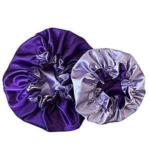 KiraBelle Matching Mommy and Me Satin Bonnet Set w/Travel Bag (Purple) Christmas, Easter, Birthday, Mother's Day