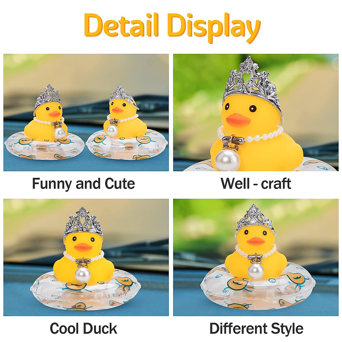 wonuu Car Duck Rubber Duck Car Ornaments Duck Car Dashboard Decorations with Mini Crown and Necklace, C-Male Crown