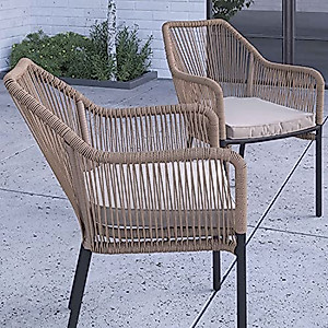 Merrick Lane Magnolia Outdoor Furniture Sets 2 Piece Natural All-Weather Woven Patio Chairs with Ivory Cushions