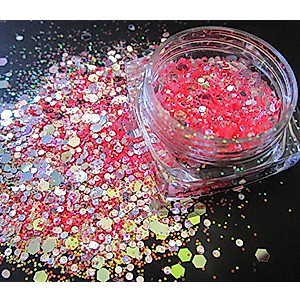 LuckForever 12 Colors Chunky Body Glitters Iridescent White Pink Purple Hexagon Nail Glitters Sequins Flakes Powder for Acrylic Nails Crafts Paints Resin Cosmetics