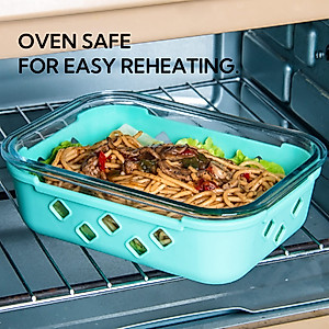 YARYOUNG 10 Pack Glass Meal Prep Containers with Removable Silicone Sleeves,Food Storage Container Set with Airtight Lids (34oz+12oz)